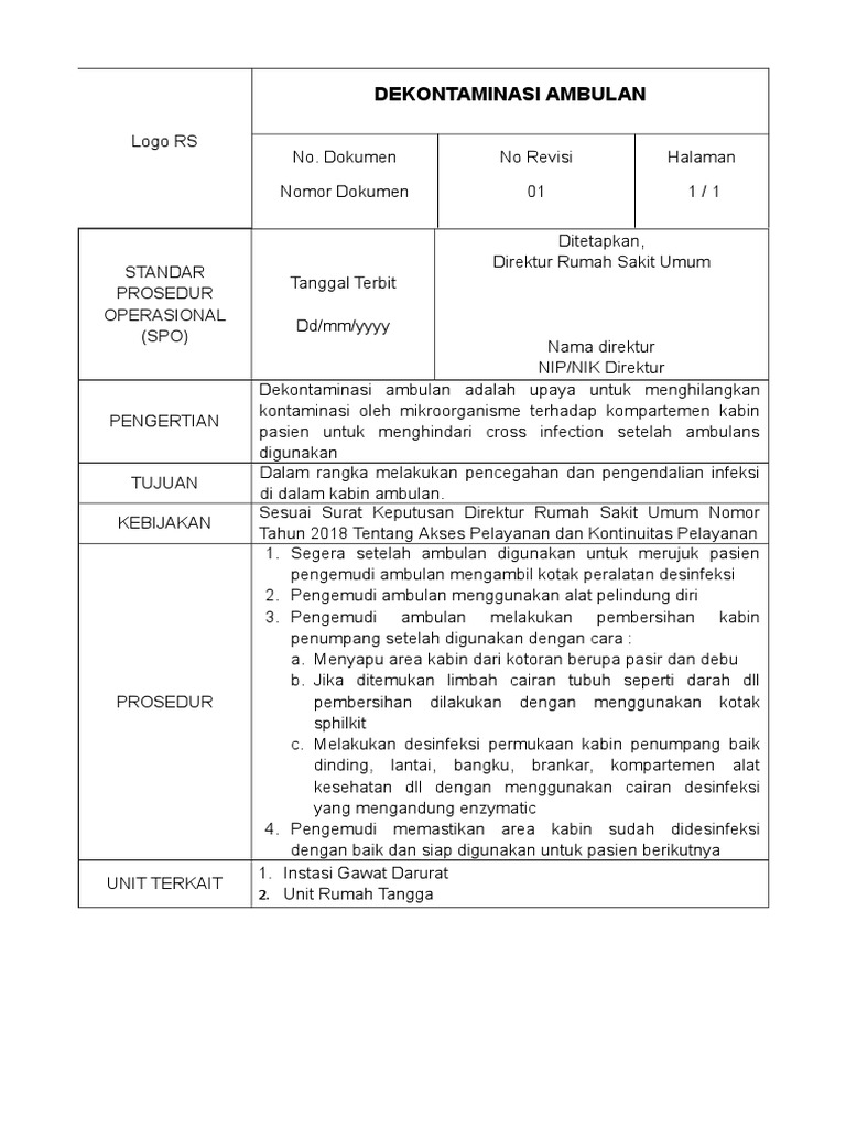 SPO Dekontaminasi Mobil Ambulan | PDF | Sains & Matematika