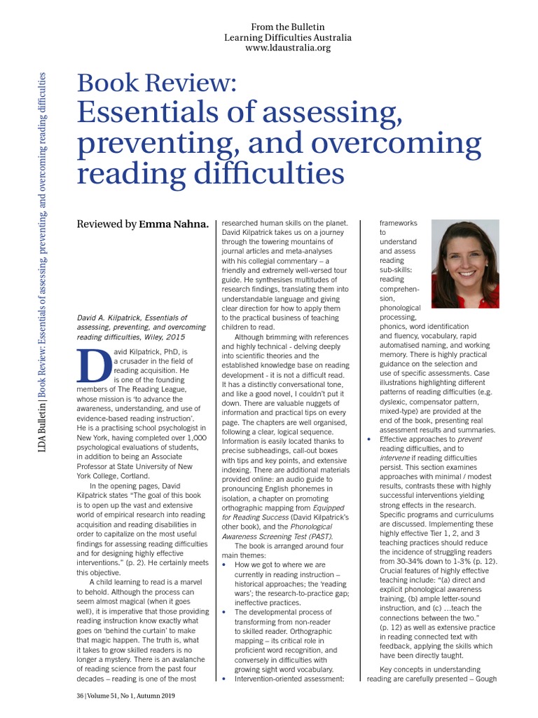 Book Review - Essentials of Assessing, Preventing, and Overcoming Reading Difficulties - Emma ...