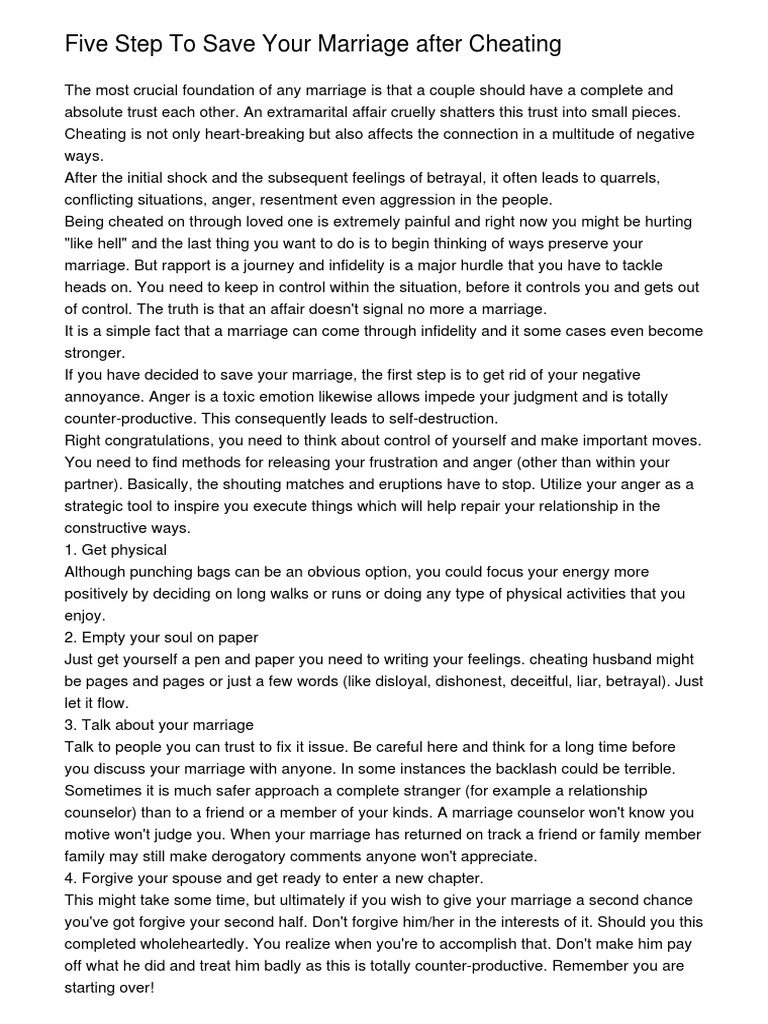 Five Step To Save Your Marriage After Cheating | PDF | Infidelity | Marriage