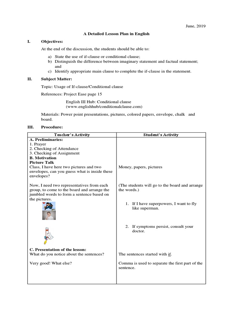 A Detailed Lesson Plan in English I. Objectives | PDF | Sentence ...