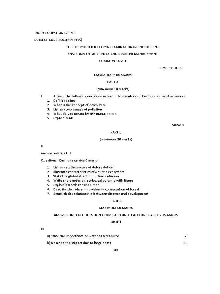 Environmental Science & Disaster Management Exam | PDF | Pollution ...