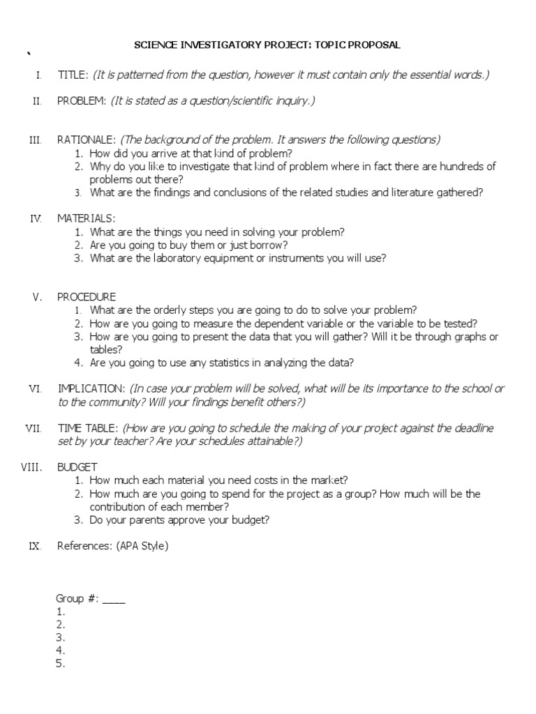 Science Investigatory Project Proposal Guide | PDF | Art | Computers