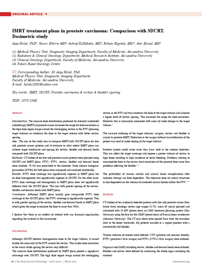 IMRT Treatment Plans in Prostate Carcinoma: Comparison With 3DCRT ...