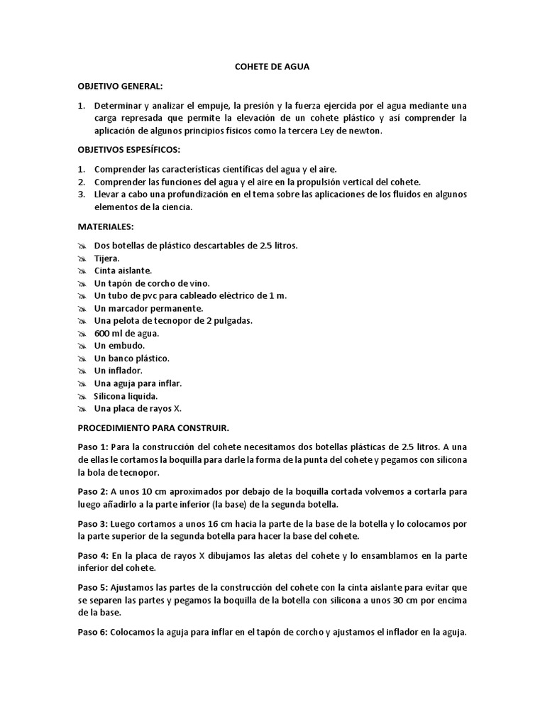 Cohete De Agua Pdf Botella Cohete