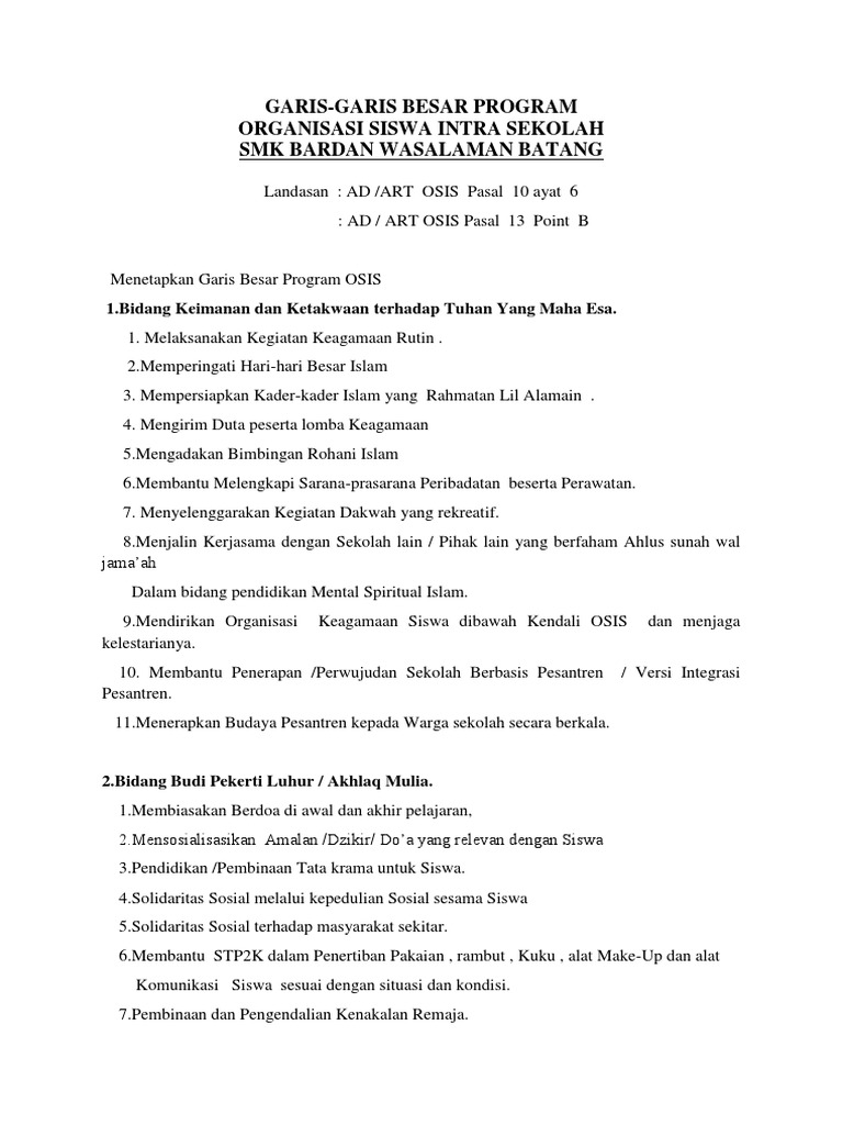 Garis Besar Program Osis | PDF