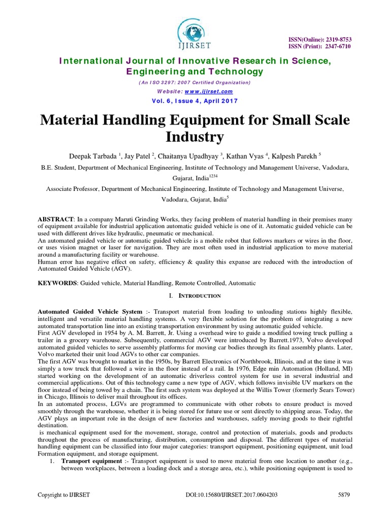 Material Handling Equipment For Small Scale Industry | PDF | Business ...