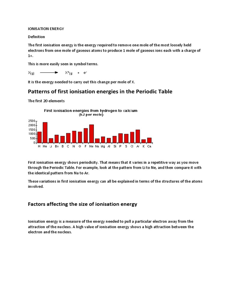 Patterns of First Ionisation Energies in The Periodic Table | PDF ...