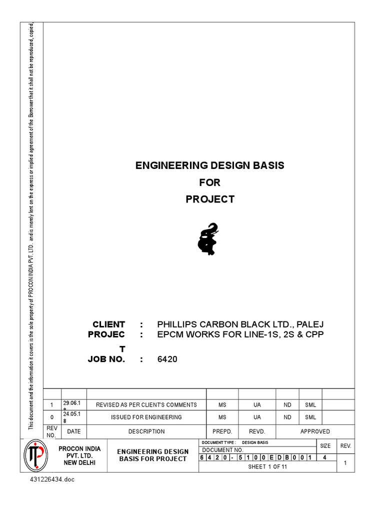 Engineering Design Basis FOR Project: Client: Projec T: Job No. | PDF ...