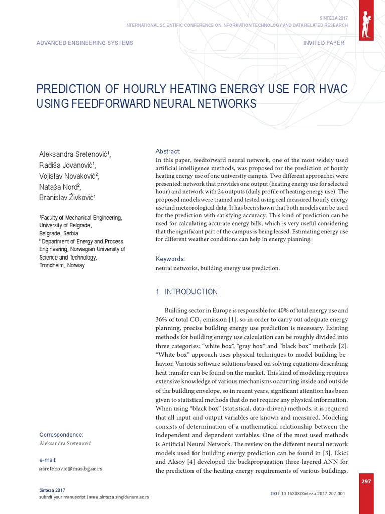 Prediction of Hourly Heating Energy Use For Hvac Using Feedforward Neural Networks | PDF ...