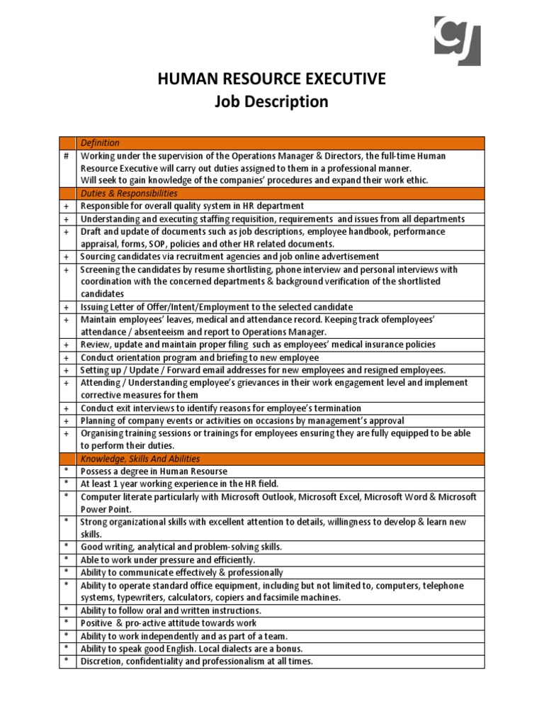 JD HR | PDF | Employment | Human Resource Management