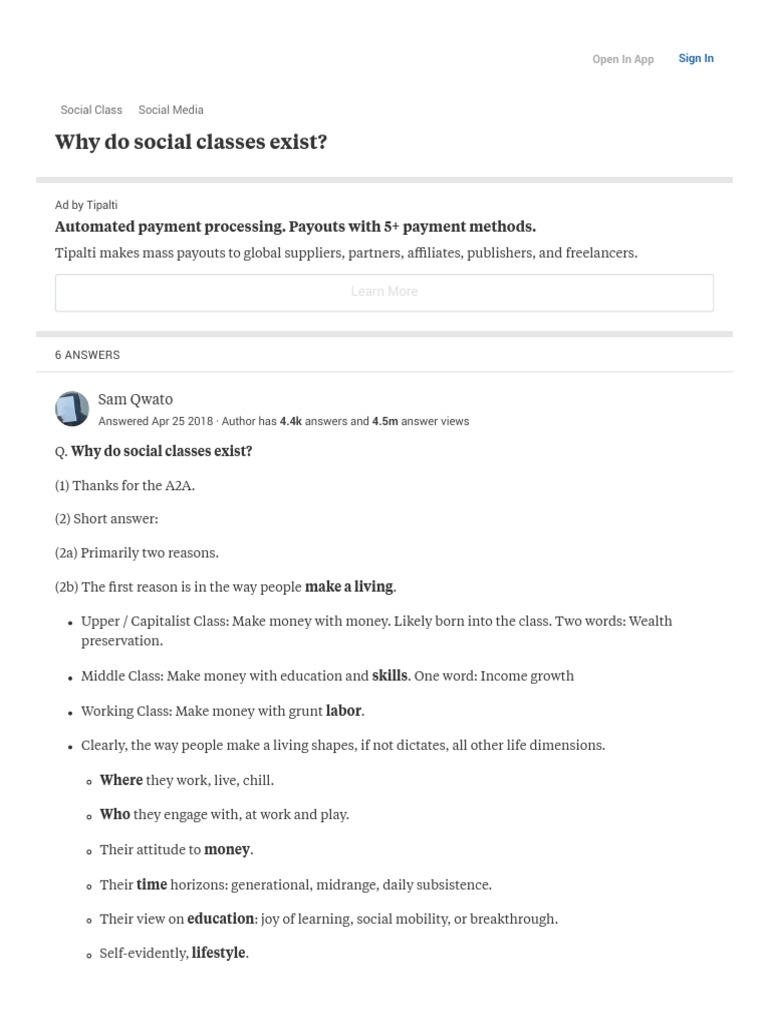 Why Social Classes Exist | PDF | Middle Class | Social Status