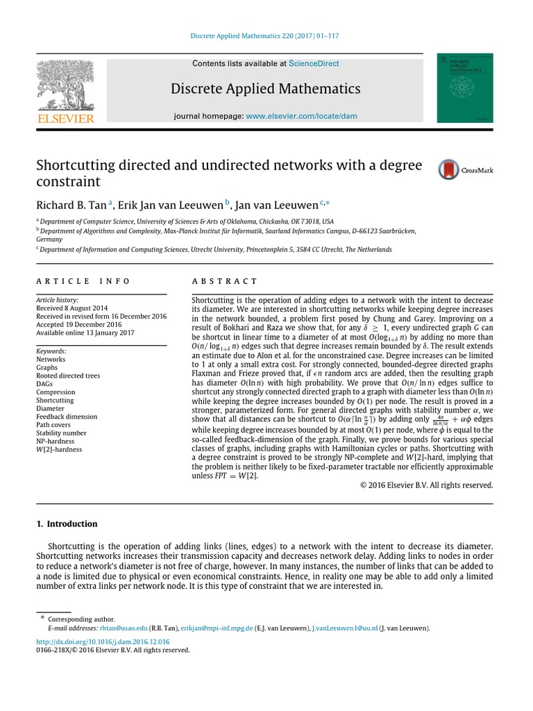 Discrete Applied Mathematics: Richard B. Tan, Erik Jan Van Leeuwen, Jan Van Leeuwen | Download ...