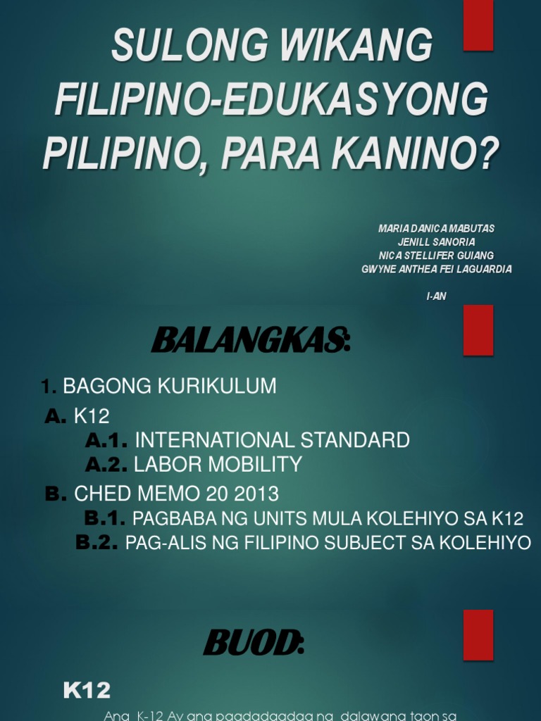 Sulong Wikang Filipino-Edukasyong Pilipino, para Kanino | PDF Sulong Wikang Filipino-Edukasyong Pilipino, para Kanino | PDF