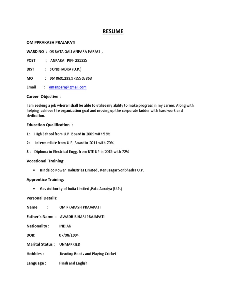 Resume: Om Pprakash Prajapati | PDF