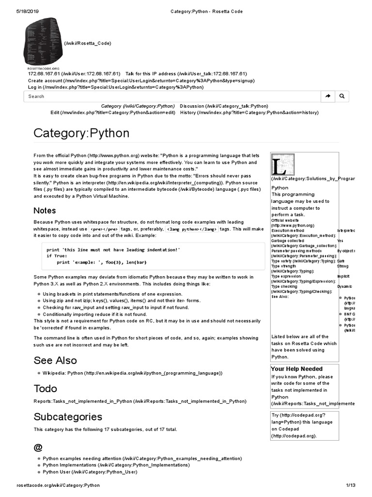 Category - Python - Rosetta Code | PDF | Python (Programming Language) | Compiler