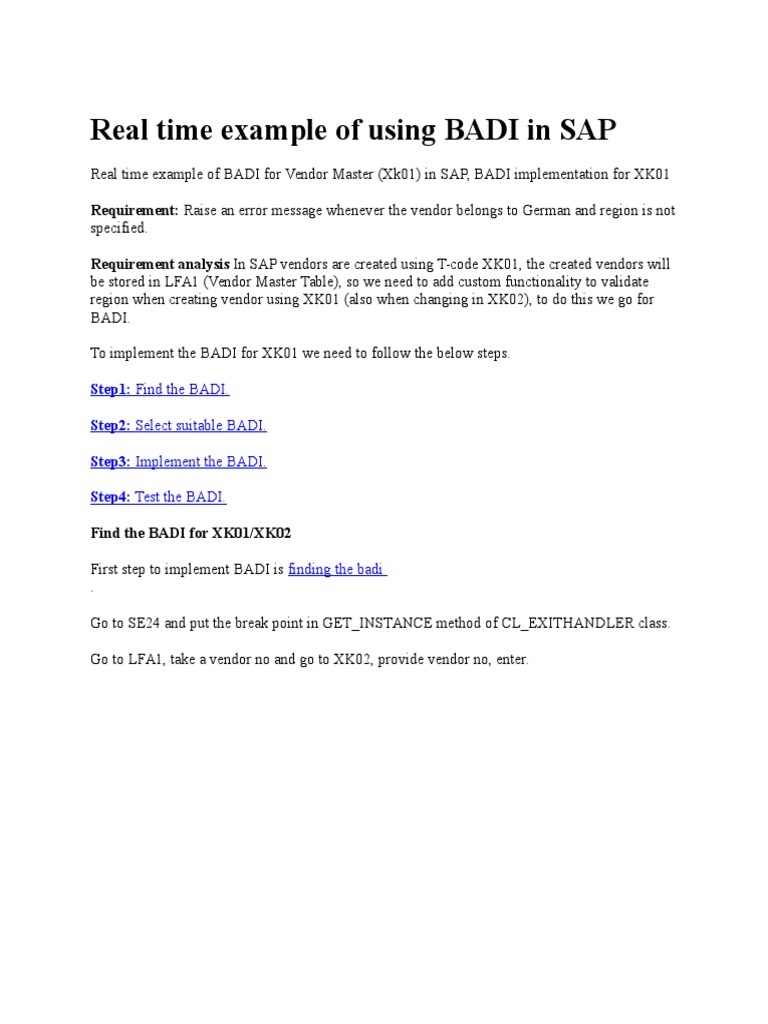 Xk01 Example Of Using Badi In Sap Pdf Areas Of Computer Science Computer Programming
