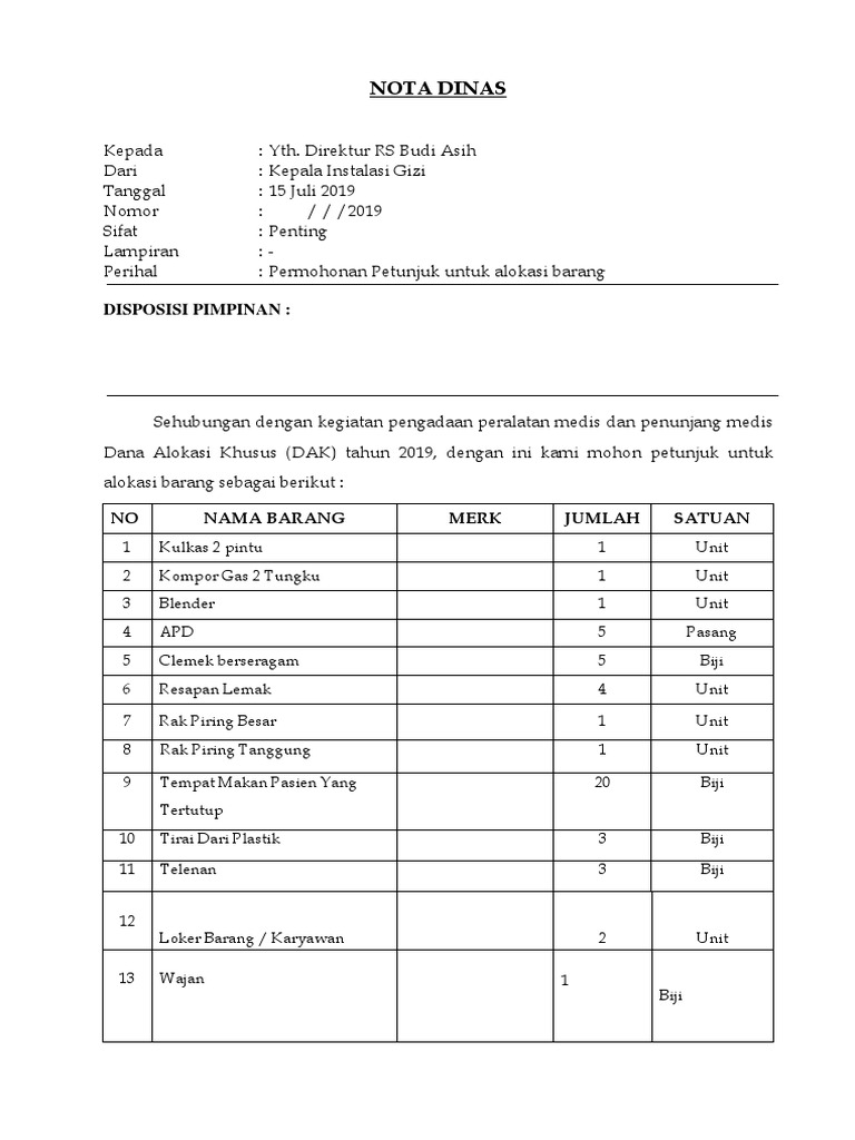 Nota Dinas Pengajuan Atk | PDF