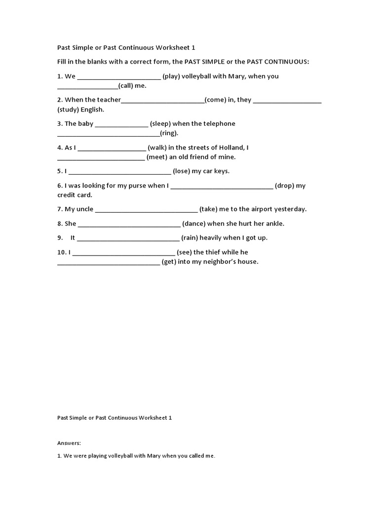 Past Simple or Past Continuous Worksheet 1 | PDF | Foreign Language Studies