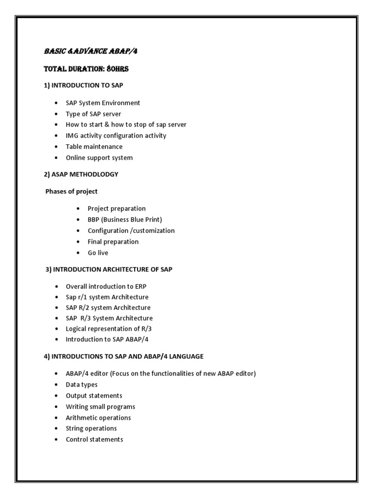 Abap Basic And Advance Syllabus Pdf Method Computer Programming Object Oriented Programming 8416