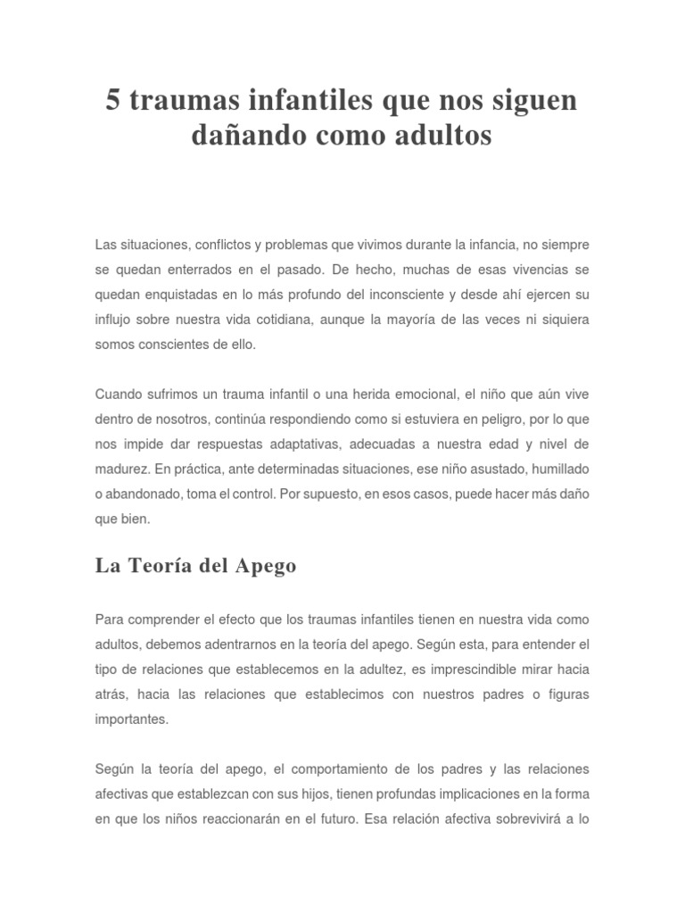 5 Traumas Infantiles que Afectan Adultos | PDF | Teoría de apego ...