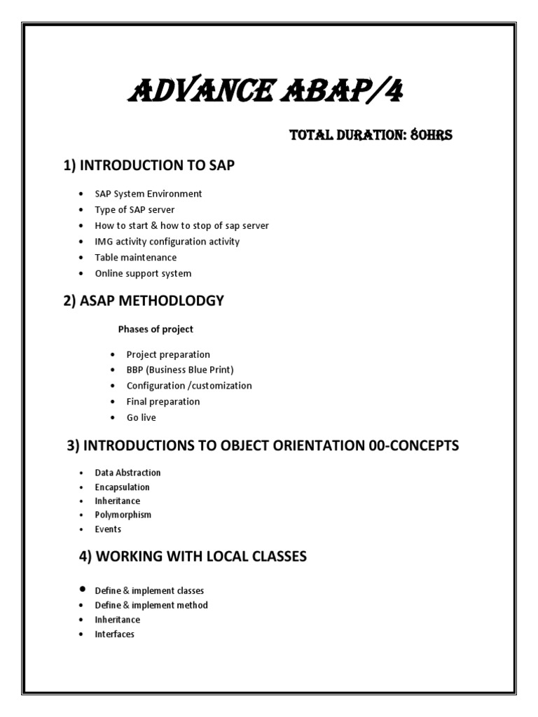 Abap - Advance Syllabus | PDF | Class (Computer Programming) | Object Oriented Programming
