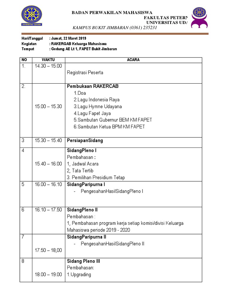 Susunan Acara Rakergab | PDF