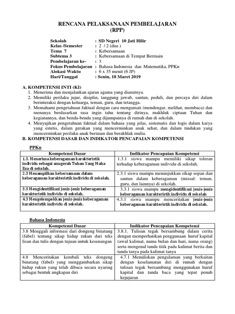 RPP Kelas 2 Semester 1 Dan 2 | PDF