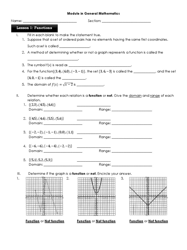 Lesson 1: Functions: Module in General Mathematics | Download Free PDF ...