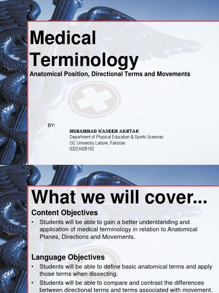 Medical Terminology: Anatomical Position, Directional Terms and ...