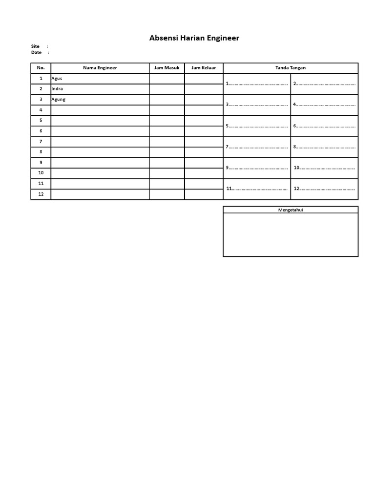 Contoh Form Absen Project Atau Site | PDF