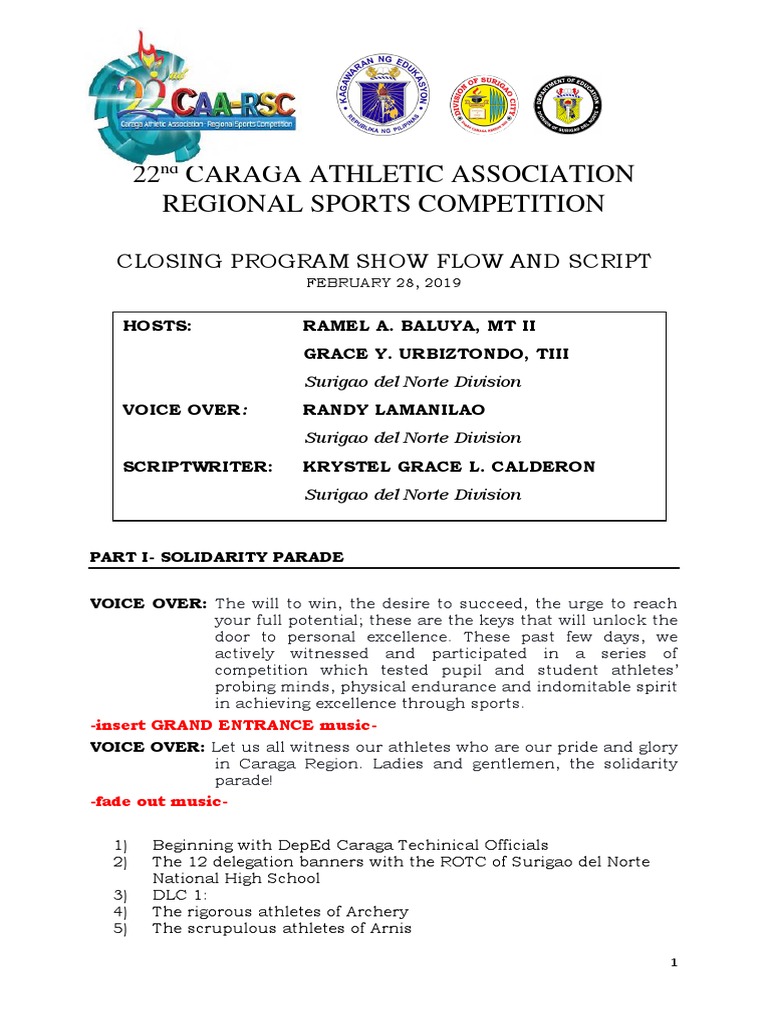 Final Closing Program Show Flow | PDF | Sports | Leisure