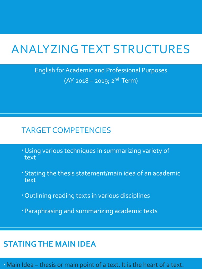 Analyzing Text Structures: English For Academic and Professional ...
