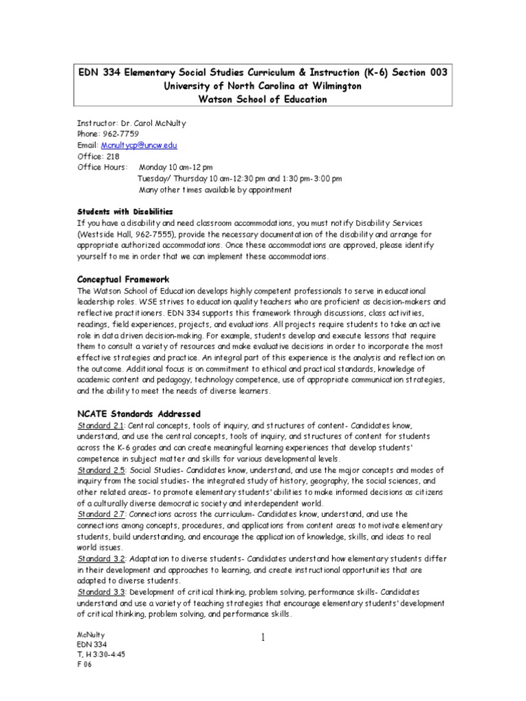 Elementary Social Studies Methods Course Syllabus | PDF | Social ...