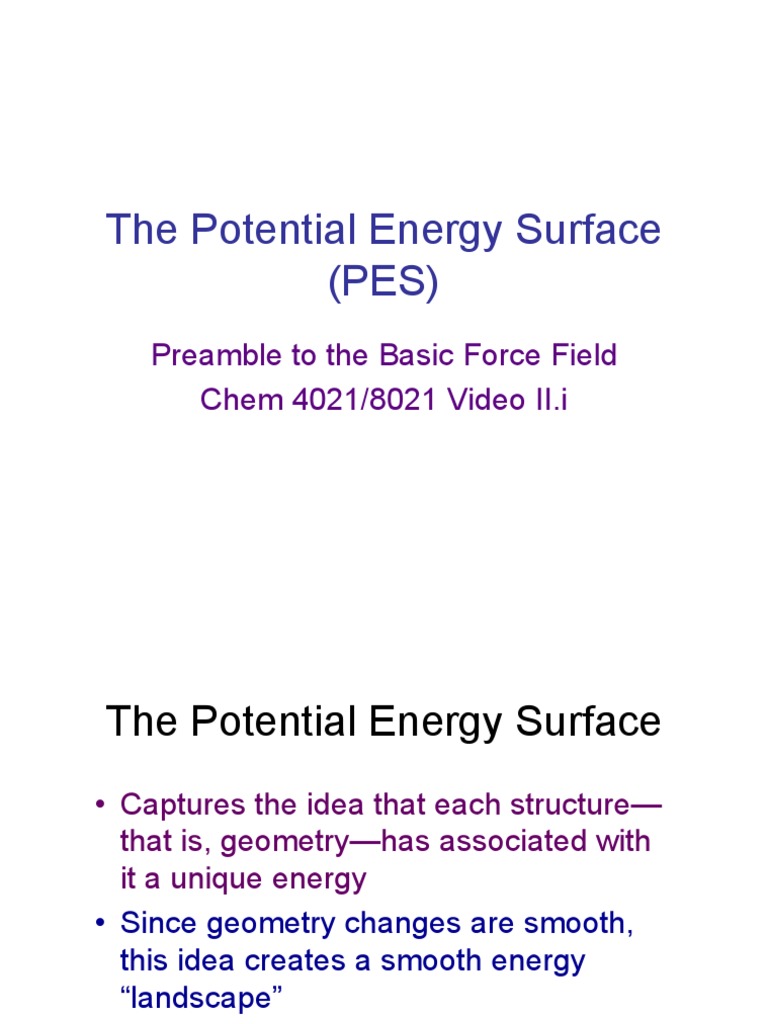 The Potential Energy Surface (PES) : Preamble To The Basic Force Field ...