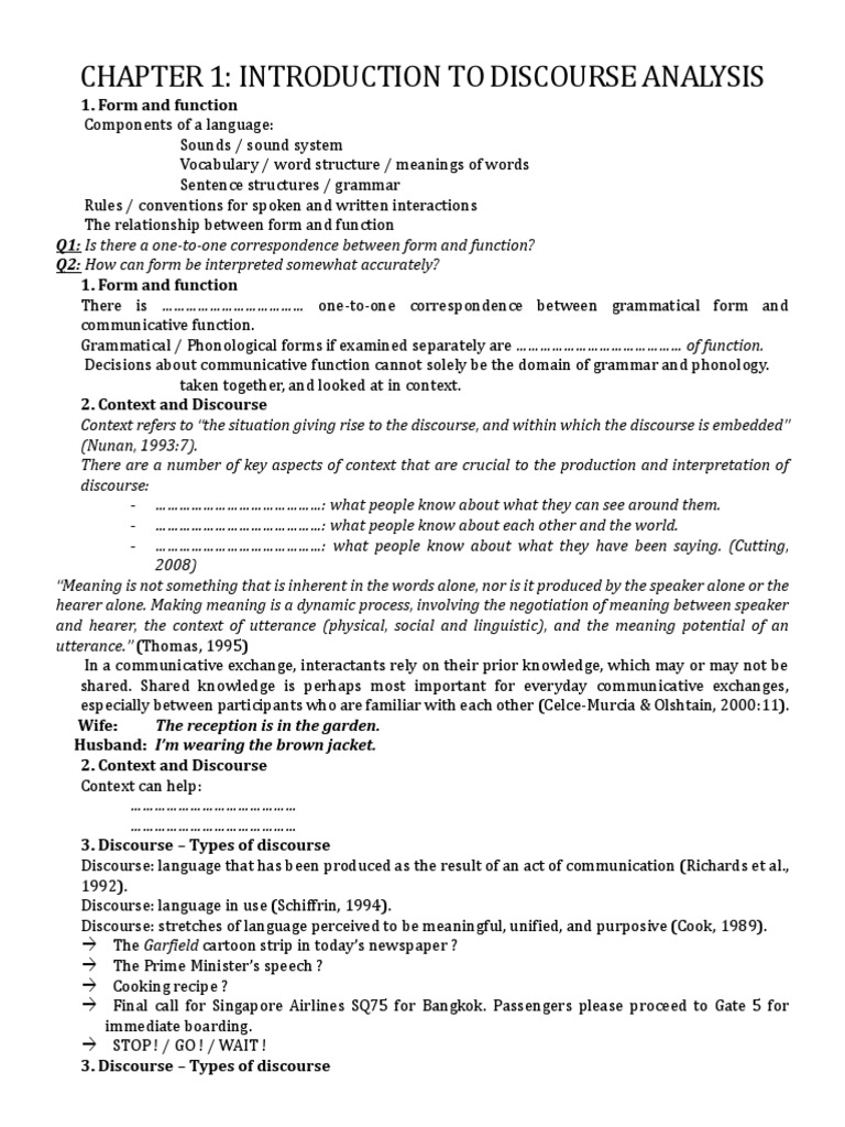 Chapter 1: Introduction To Discourse Analysis: 1. Form and Function ...