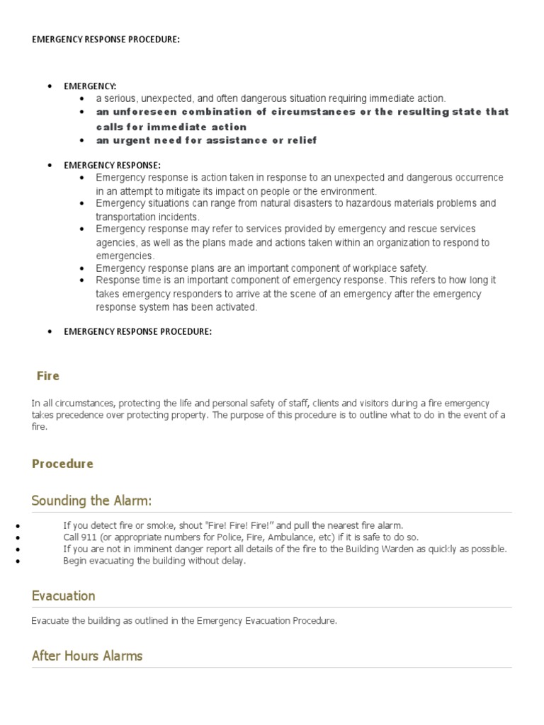 Emergency Response Procedure | PDF | Emergency | First Aid