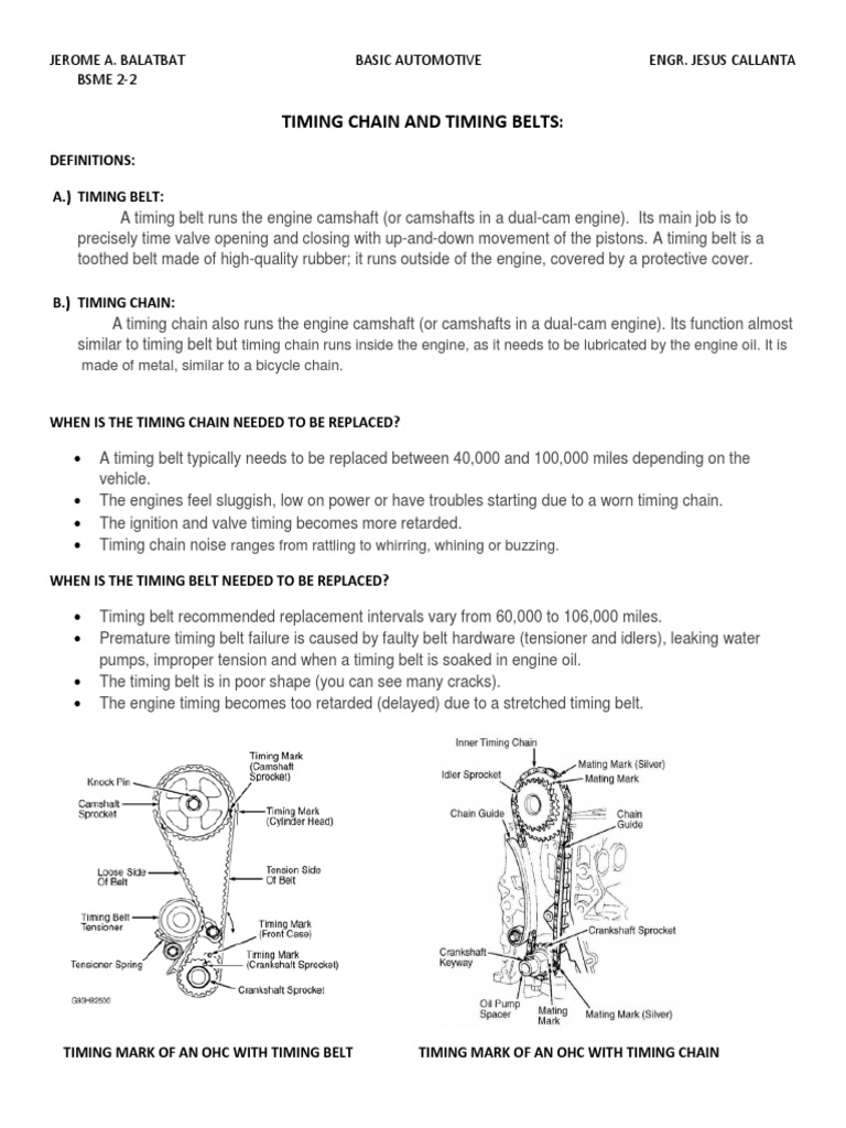 Timing Chain and Timing Belts:: Definitions: A.) Timing Belt | PDF