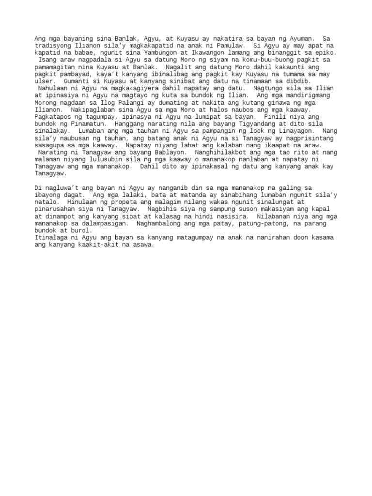 Buod NG Epiko Na Agyu | PDF