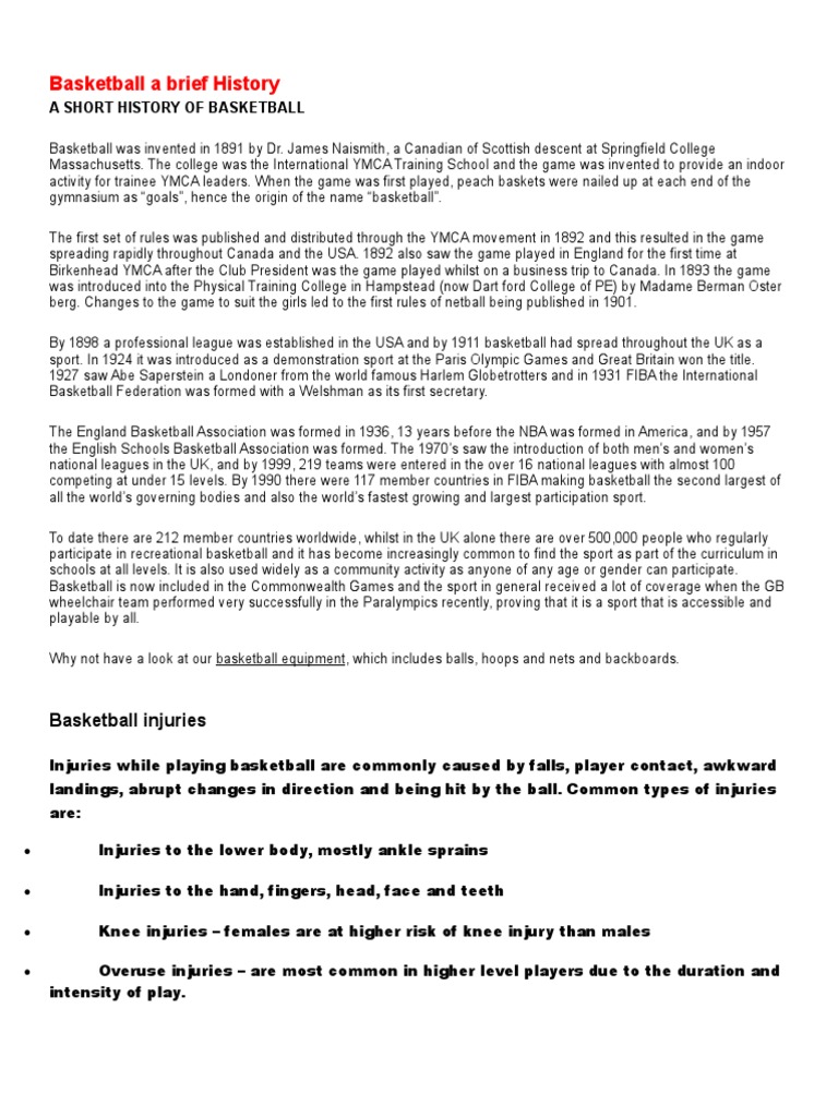 Basketball A Brief History | PDF | Games Of Physical Skill | Athletic ...