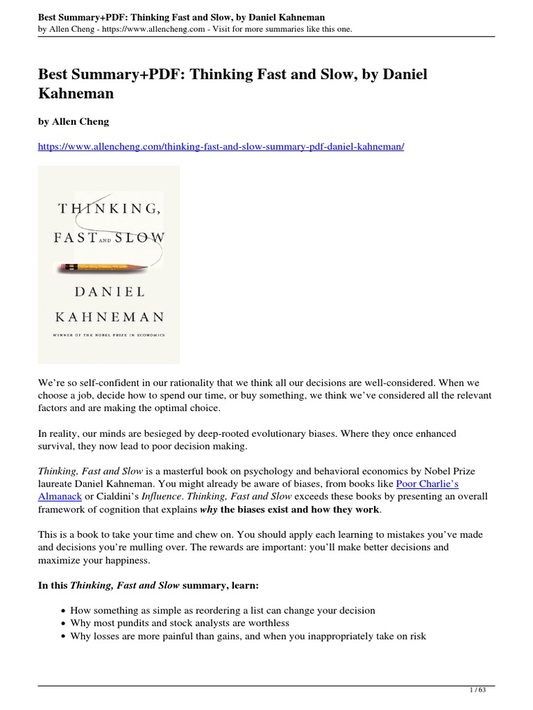 Thinking Fast and Slow PDF Summary From | Download Free PDF | Self ...
