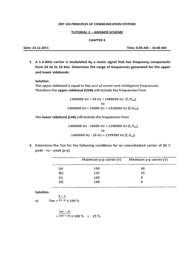 Tutorial 3 - Answers | Download Free PDF | Frequency Modulation ...