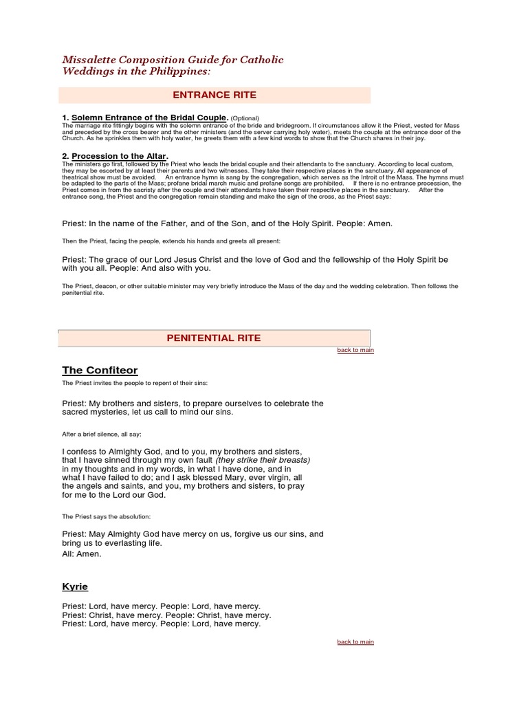Missalette Composition Guide For Catholic Weddings in The Philippines ...