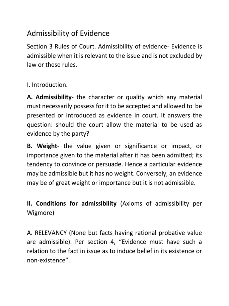 Evidence Admissibility in Court Rules | PDF | Relevance (Law ...