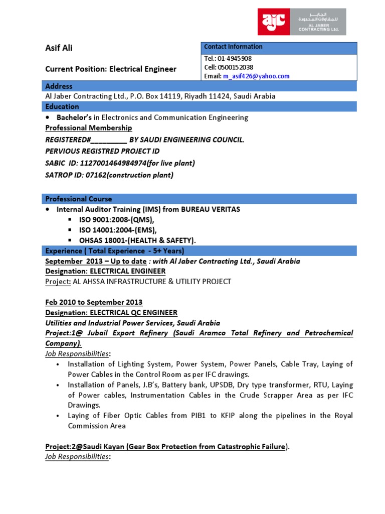 Asif Ali - CV | PDF | Specification (Technical Standard) | Engineering