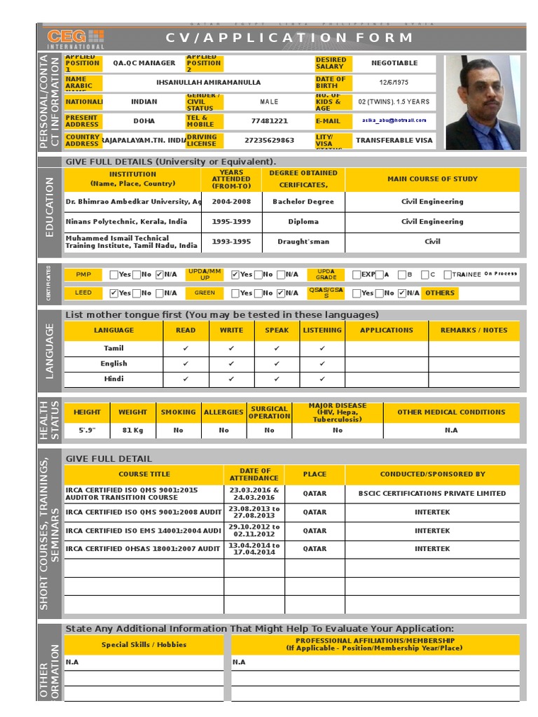 Cv/Application Form: GIVE FULL DETAILS (University or Equivalent) | PDF ...