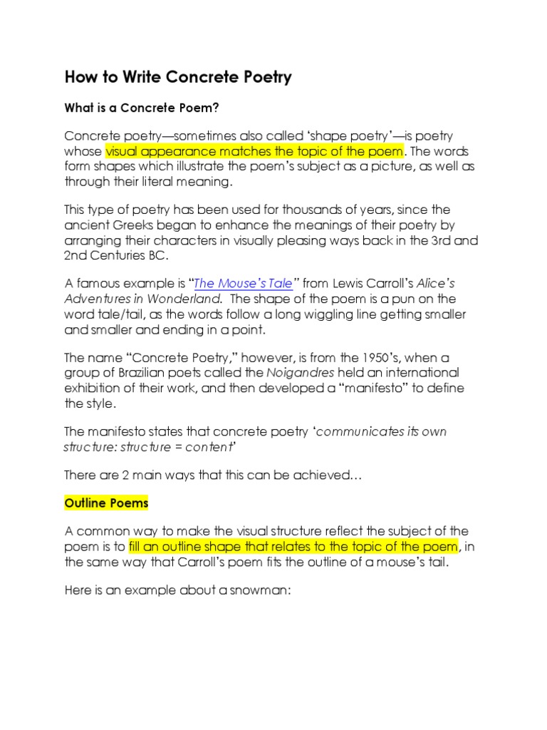 How To Write Concrete Poetry | PDF | Poetry | Drawing