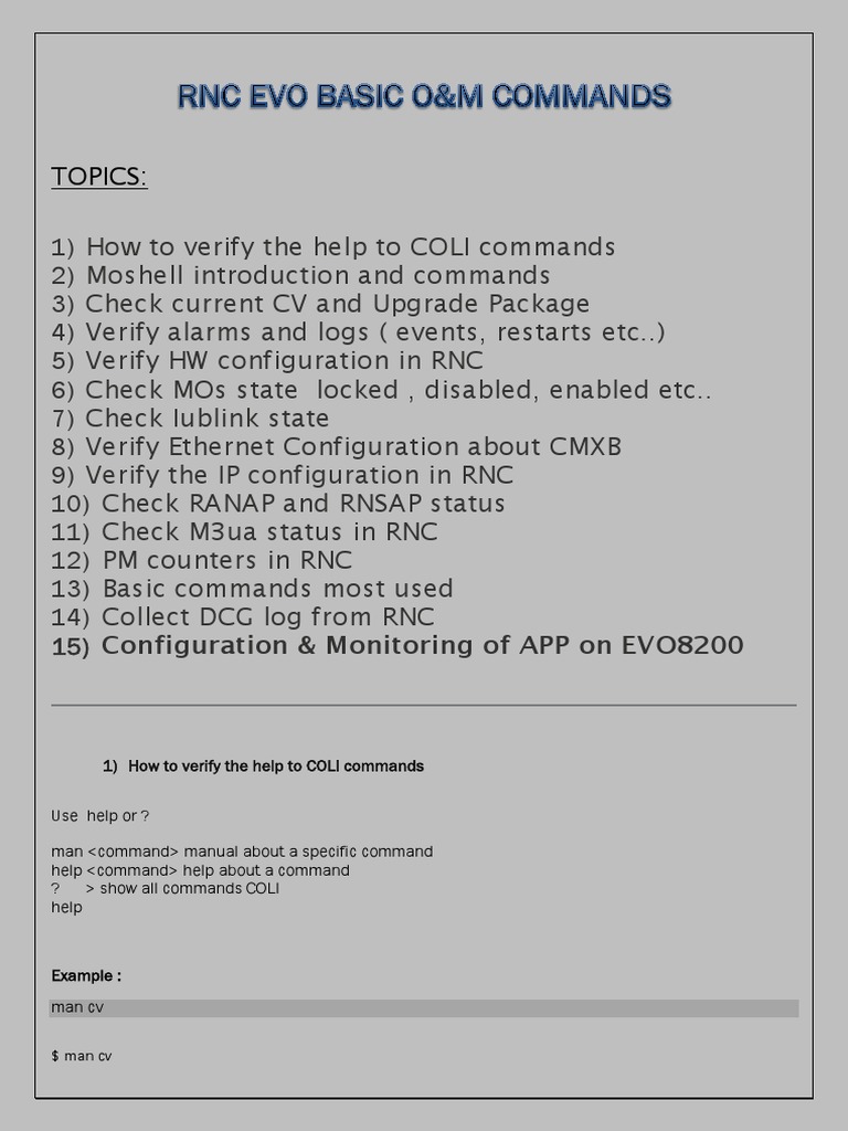 Ericsson RNC EVO BASIC COMMANDS 2 PDF | PDF | Computers