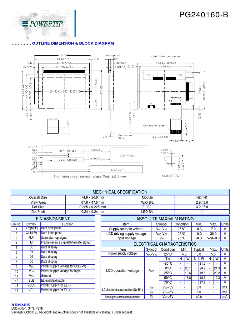 Outline Dimension & Block Diagram: Mechnical Specification | PDF ...
