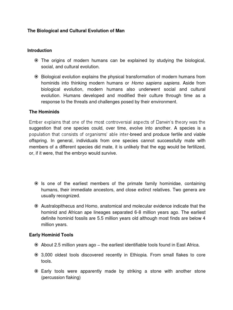 The Biological And Cultural Evolution Pdf Homo Homo Sapiens