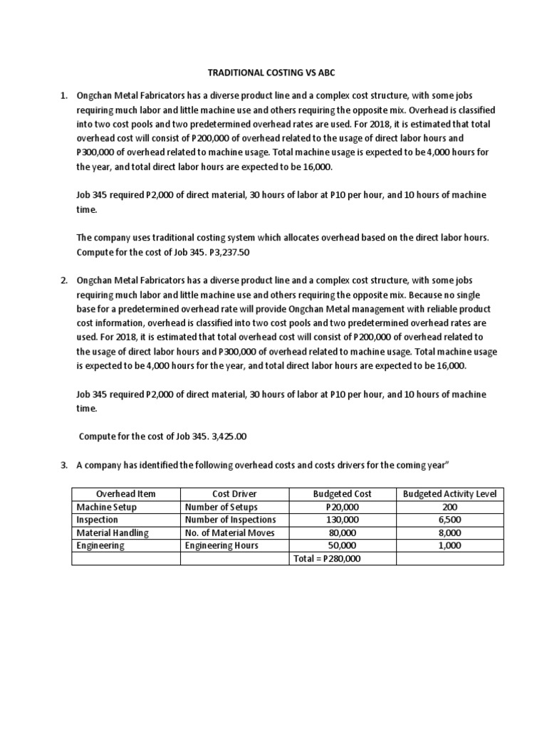 Comparing Traditional Costing and Activity-Based Costing Methods for ...